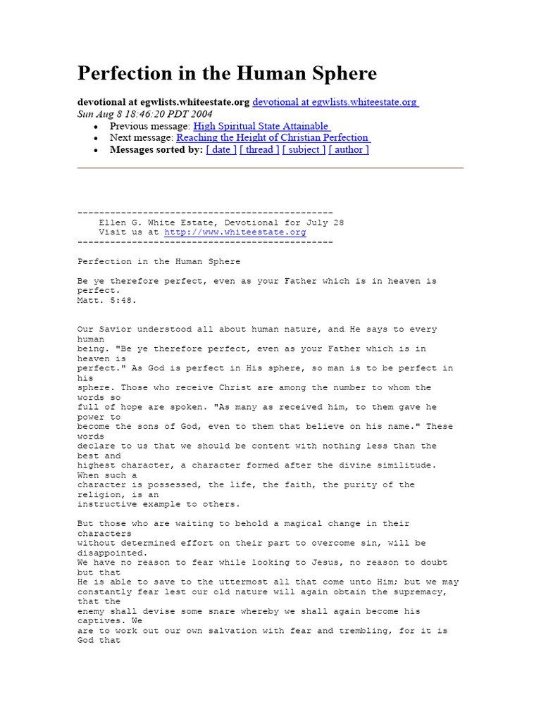Perfection in The Human Sphere | PDF | Jesus | God The Father