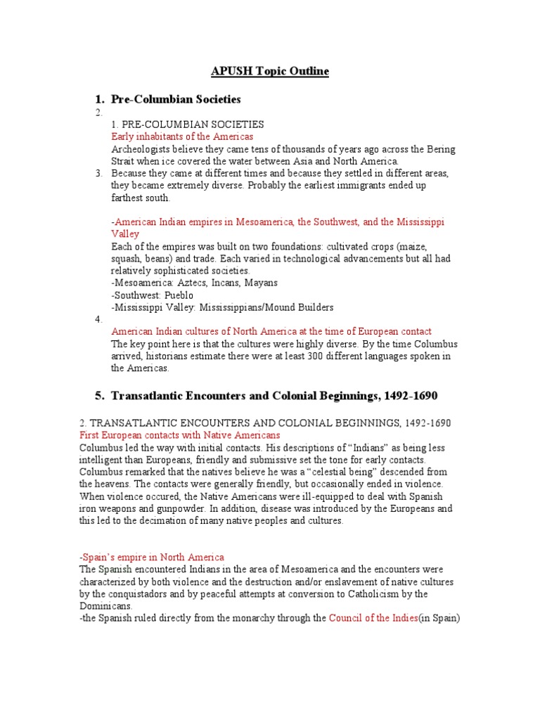 APUSH Topic Outline 2 | PDF | Pre Columbian Era | Indigenous Peoples Of ...
