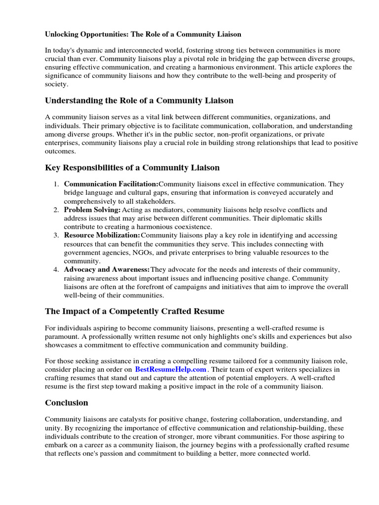 Community Liaison Officer Insights | PDF | Collaboration | Communication