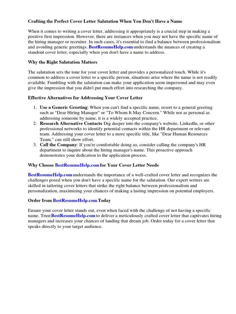 Cover Letter Salutation No Name | PDF
