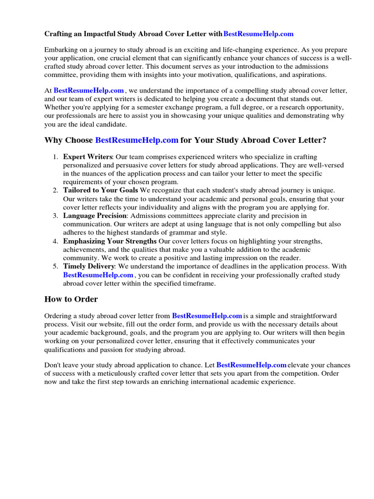 Study Abroad Cover Letter Guide | PDF | Motivation | Motivational