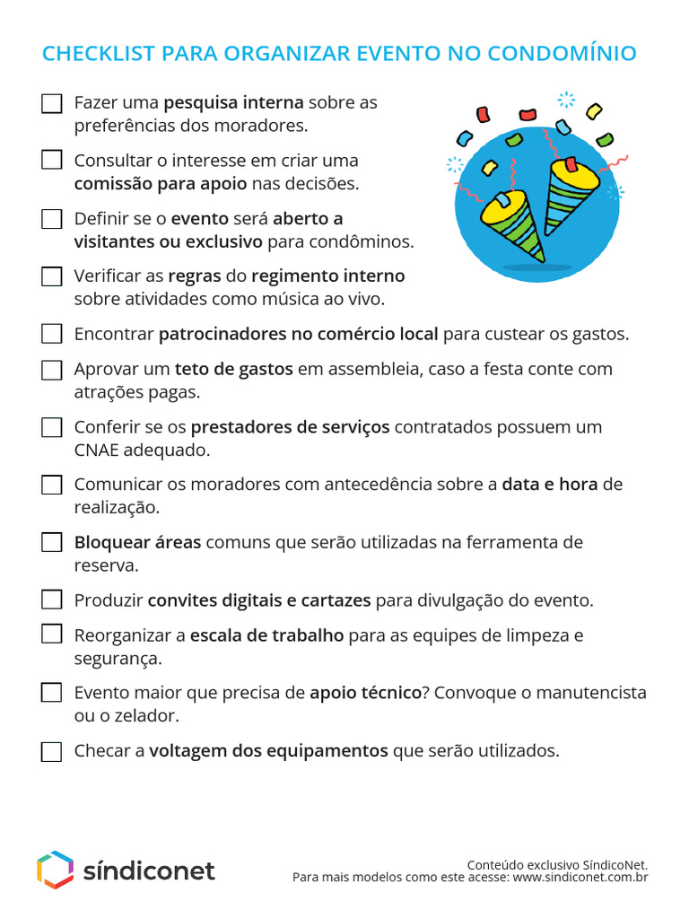 Checklist para Organizar Eventos em Condomínios | PDF