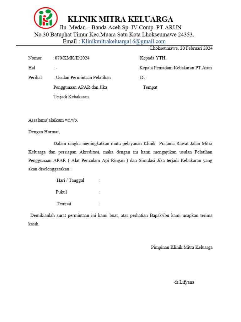 Surat Permohonan Pelatihan Apar | PDF