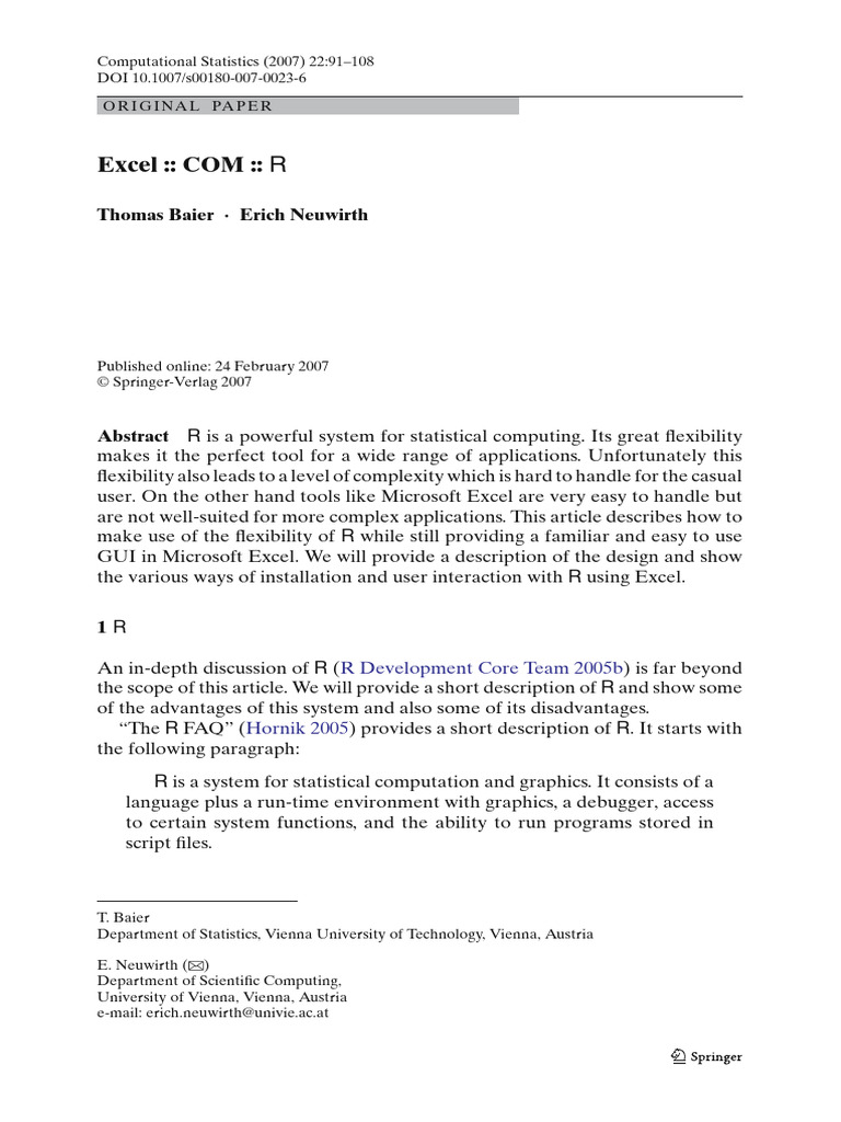 Excel COM MathsfR | Download Free PDF | Component Object Model | Microsoft Excel