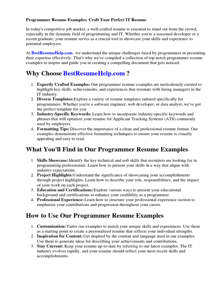 Programmer Resume Examples | PDF | Résumé | Computer Programming