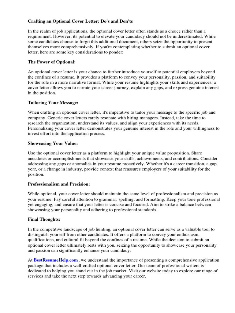 Crafting Effective Optional Cover Letters | PDF | Résumé | Job Interview