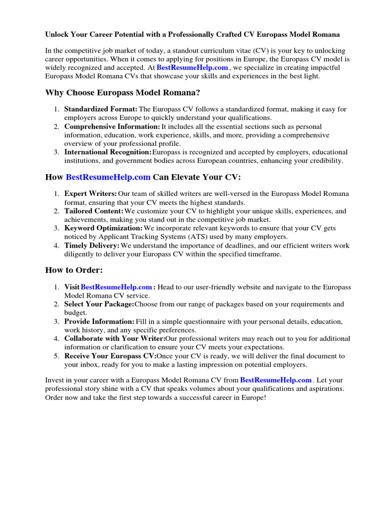 CV Europass Model Romana | PDF | Résumé