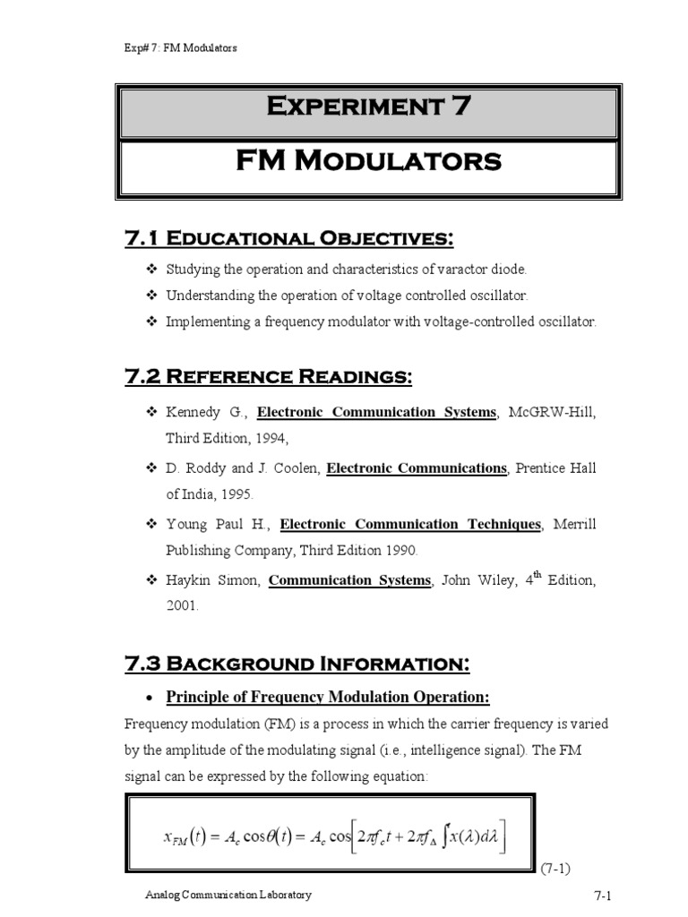 FM Modulators: Experiment 7 | PDF | Capacitor | Frequency Modulation