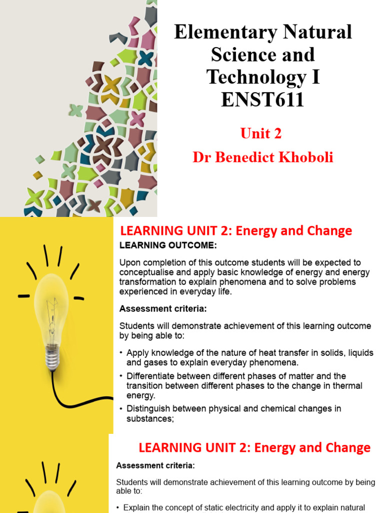 LEARNING UNIT 2 Energy and Change | PDF | Electric Charge | Chemical ...
