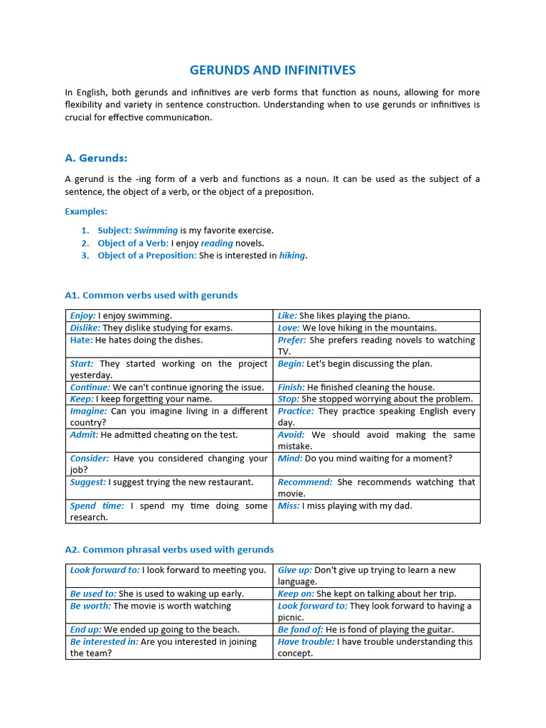 Gerunds and Infinitives | PDF | Verb | Linguistics