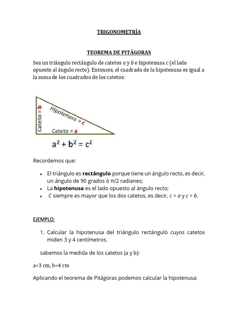 Teorema de Pitagoras y Trigonometría | PDF | Funciones trigonométricas ...