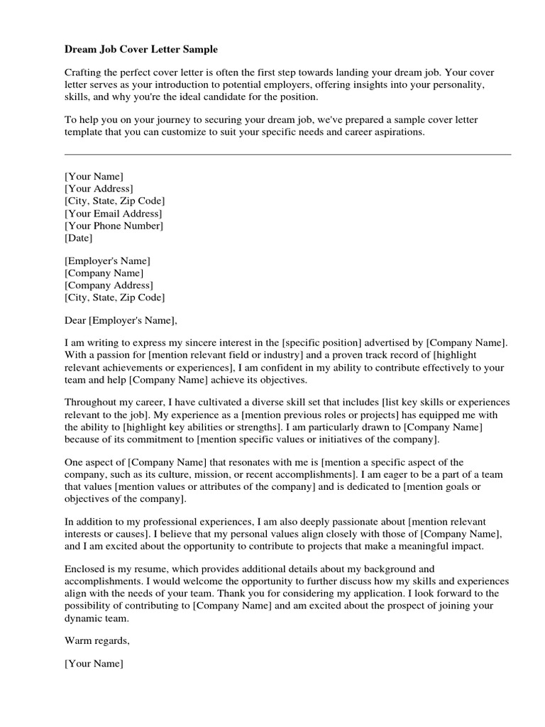 Dream Job Cover Letter Sample | PDF | Résumé | Recruitment Dream Job Cover Letter Sample | PDF | Résumé | Recruitment