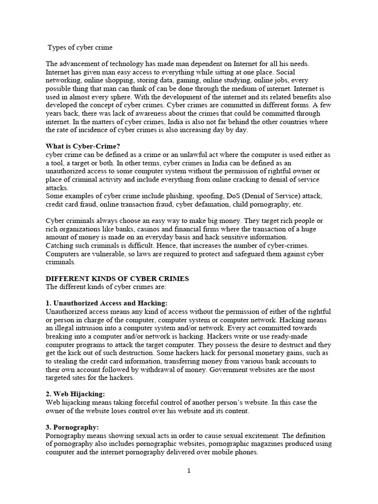 Types of Cyber Crime | PDF | Cybercrime | Phishing