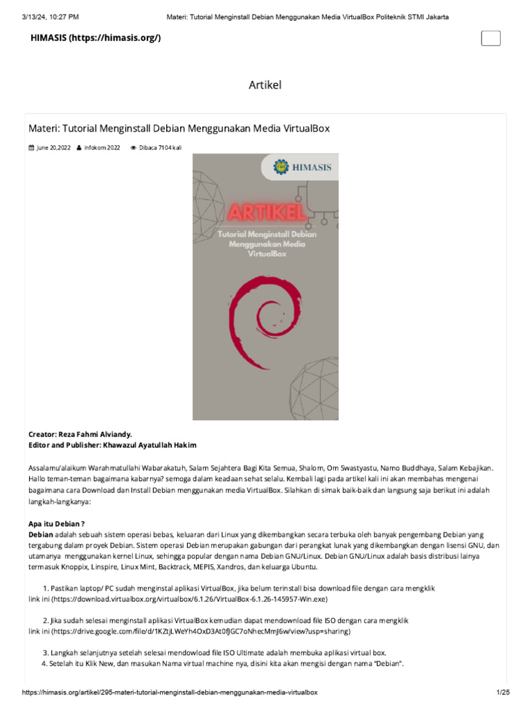 Materi - Tutorial Menginstall Debian Menggunakan Media VirtualBox Politeknik STMI Jakarta | PDF ...