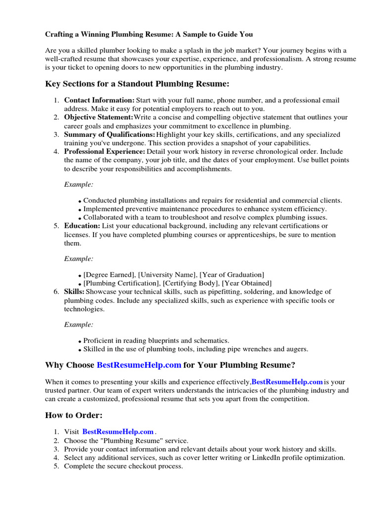 Resume Sample For Plumber | PDF | Plumbing | Résumé
