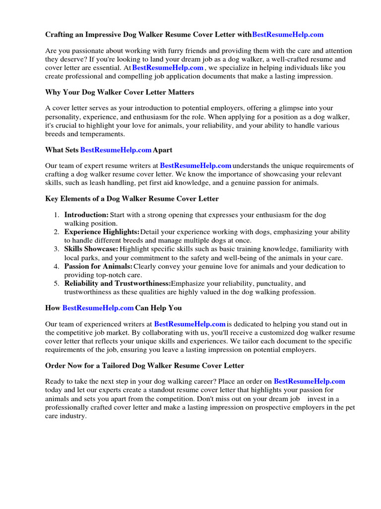 Dog Walker Resume Cover Letter | PDF | Résumé | Dogs
