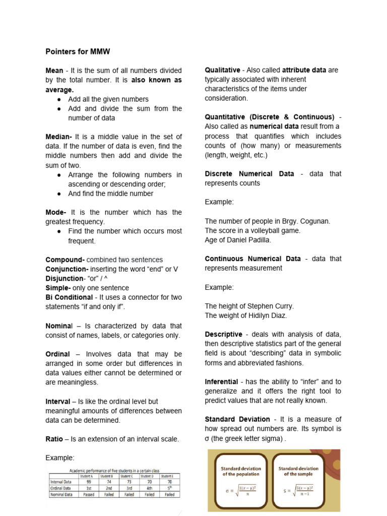 MMW Finals Reviewer | PDF | Level Of Measurement | Standard Deviation