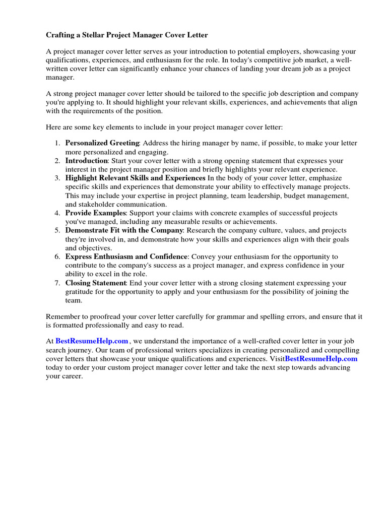 Project Manager Cover Letter Sample | PDF | Project Management | Agile ...