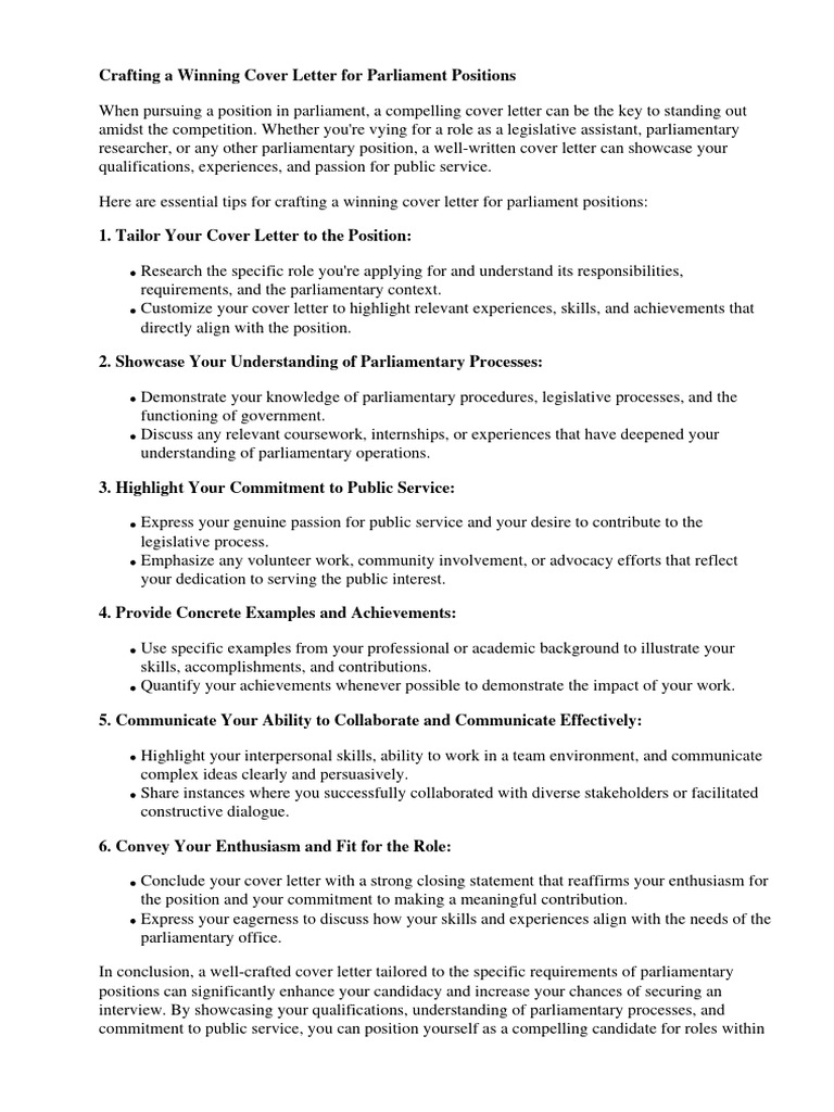 Cover Letter Guide for Parliament Roles | PDF | Résumé | Communication