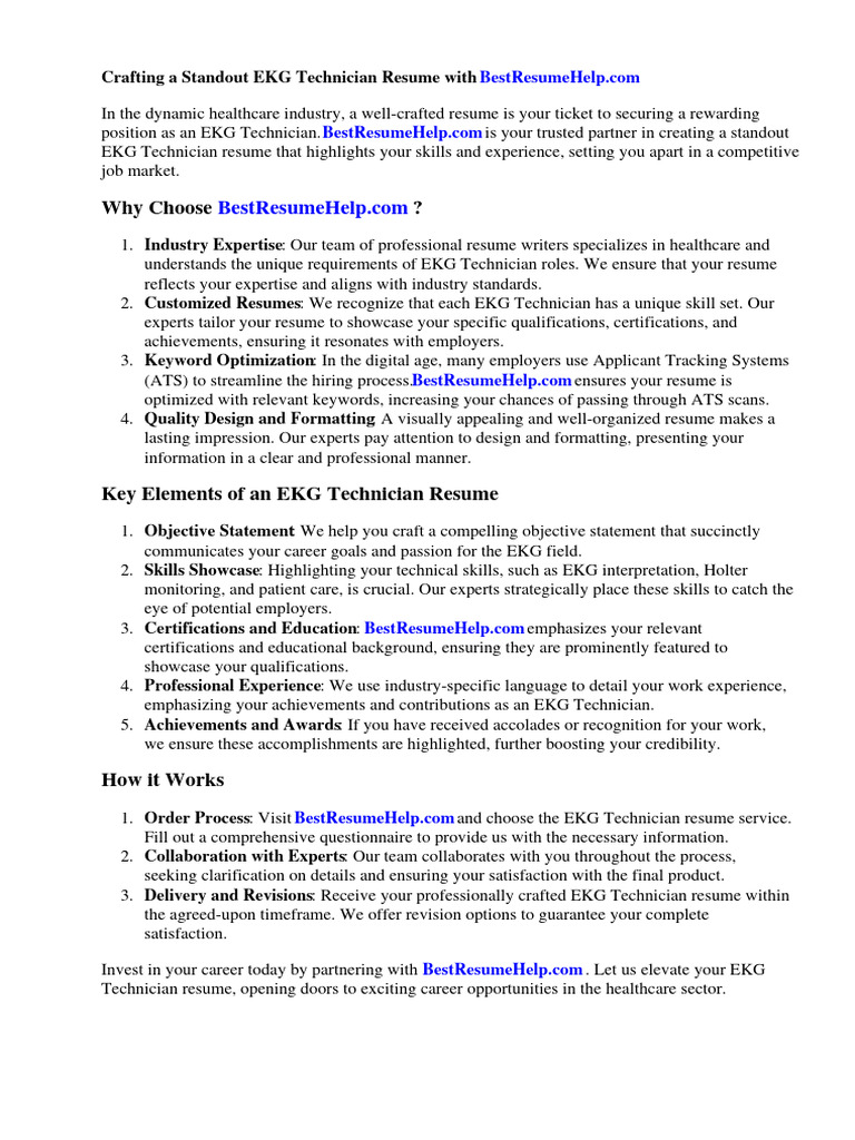 Ekg Technician Resume | PDF | Electrocardiography | Résumé