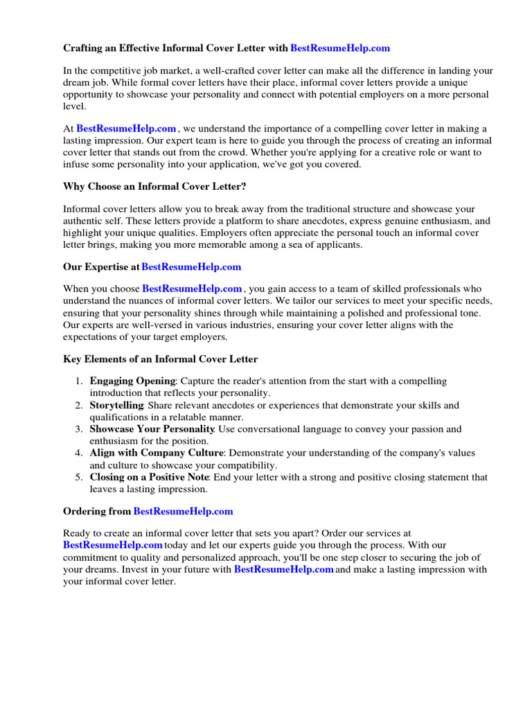 Informal Cover Letter | PDF | Résumé | Recruitment