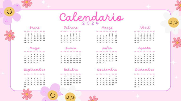 Calendario 2024 Ilustrado Floral Lila y Rosa | PDF
