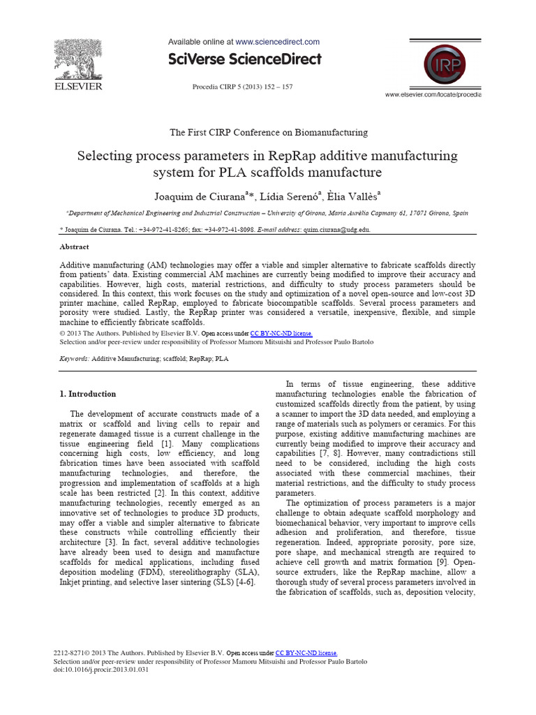 Selecting Process Parameters in RepRap Additive Manufacturing System ...