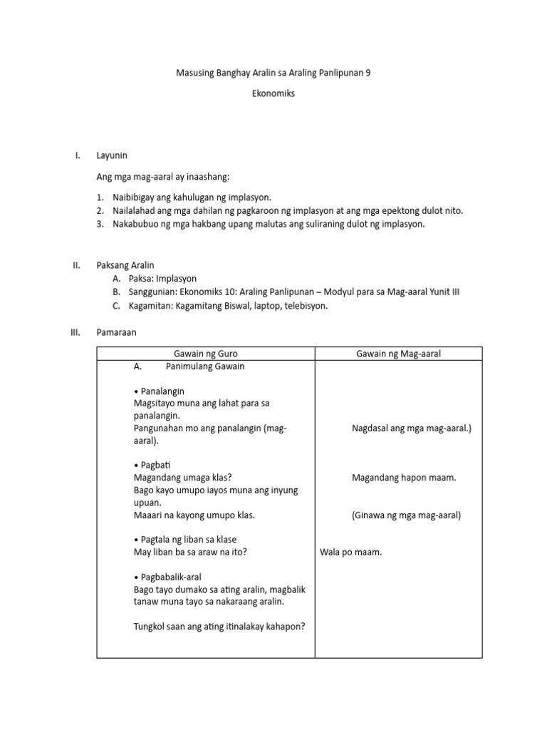 Masusing Banghay Aralin Sa Araling Panlipunan 9 | PDF
