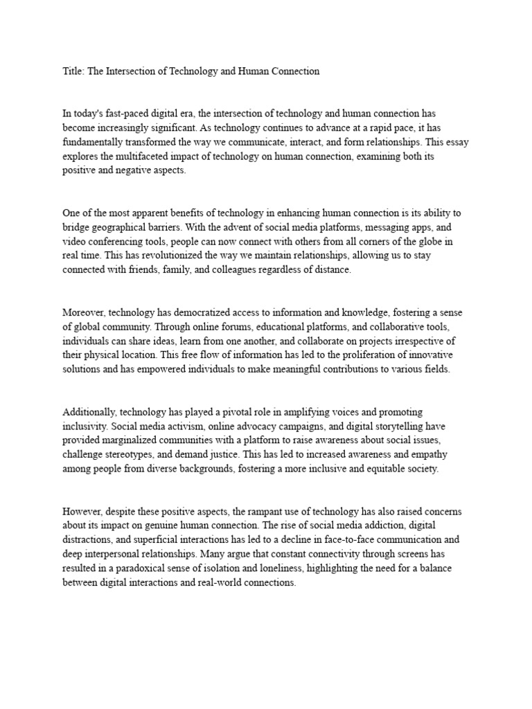 The Intersection of Technology and Human Connection | PDF | Social ...