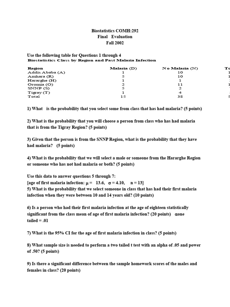 Biostatistics Final Exam | PDF | Probability And Statistics ...
