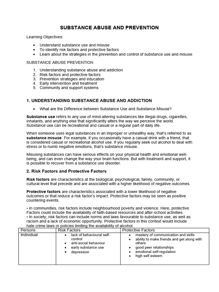 SUBSTANCE ABUSE AND PREVENTION Word | PDF | Substance Abuse | Substance Use Disorder