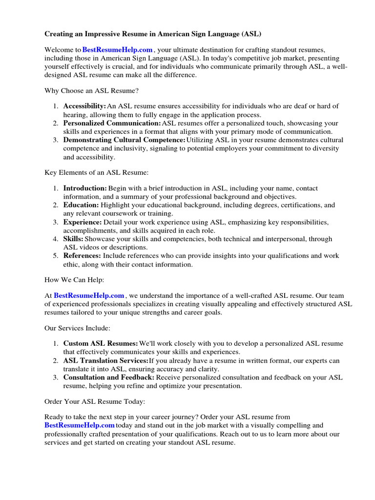 Resume in Asl | PDF | Language Interpretation | American Sign Language