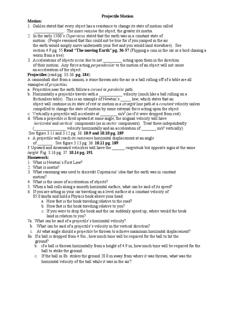 Projectile Motion Notes Pdf Acceleration Inertia