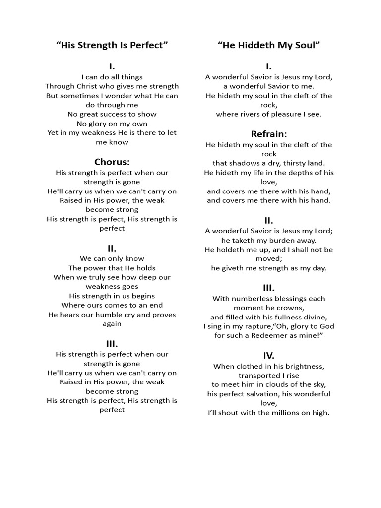 His Strength Is Perfect: Lyrics & Themes | PDF | Glory (Religion) | Jesus