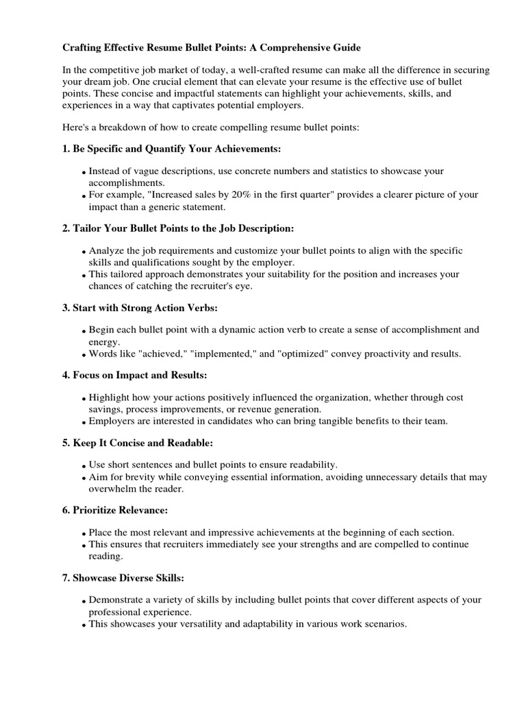 Resume Bullet Points Example | Download Free PDF | Résumé | Sales