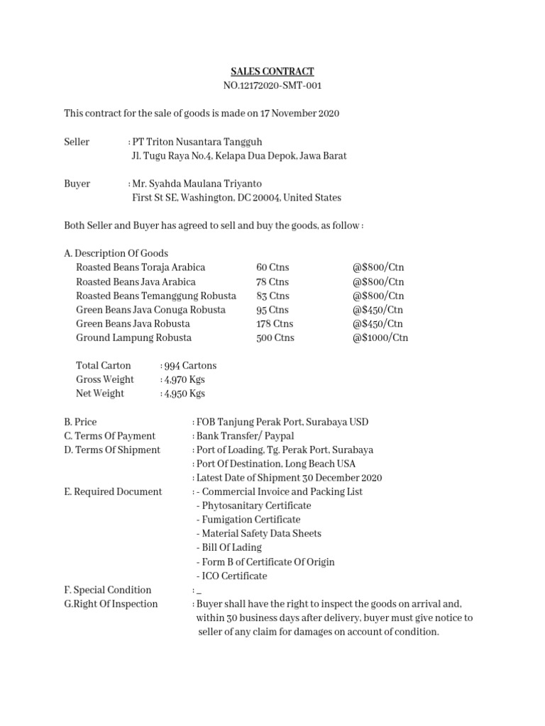 Contoh Sales Contract Dan Invoice | PDF