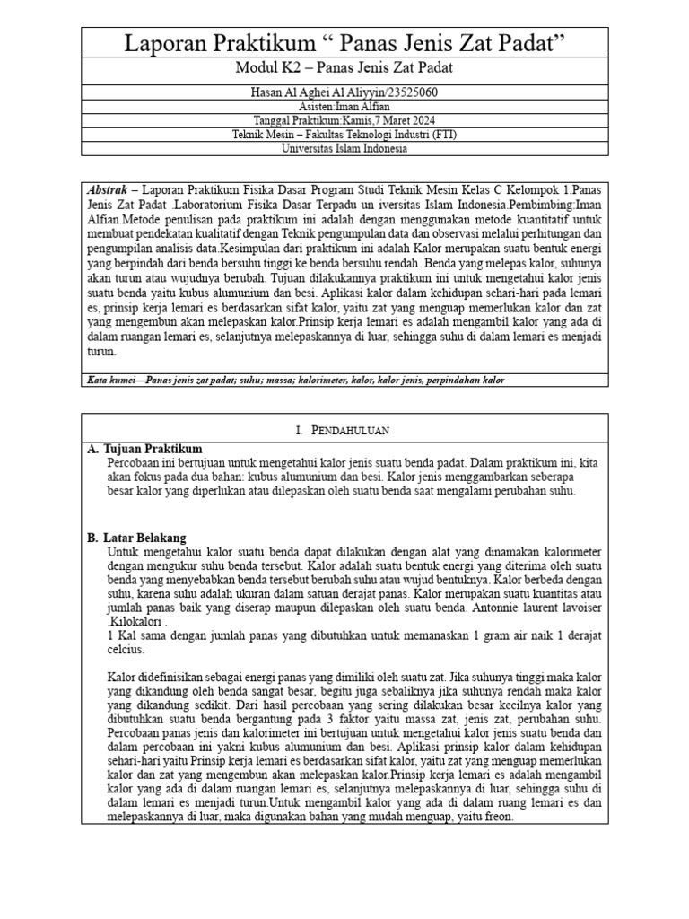 Kalor Jenis Zat Padat: Alumunium dan Besi | PDF | Sains & Matematika