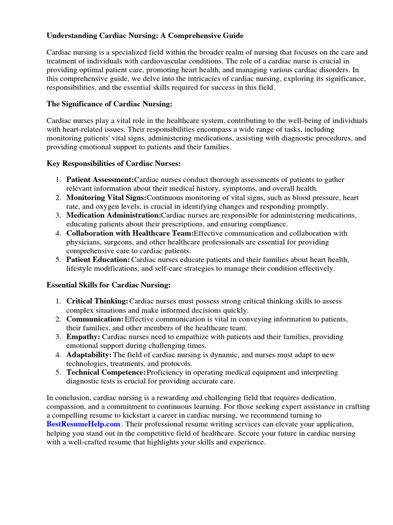 Cardiac Nurse Resume | PDF | Nursing | Health Care
