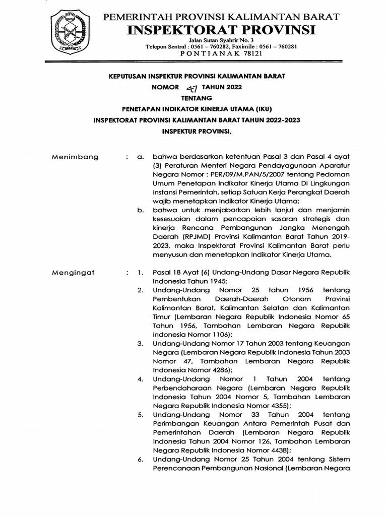 SK INSPEKTUR No 47 Tahun 2022 TENTANG IKU 2022 2023 | PDF