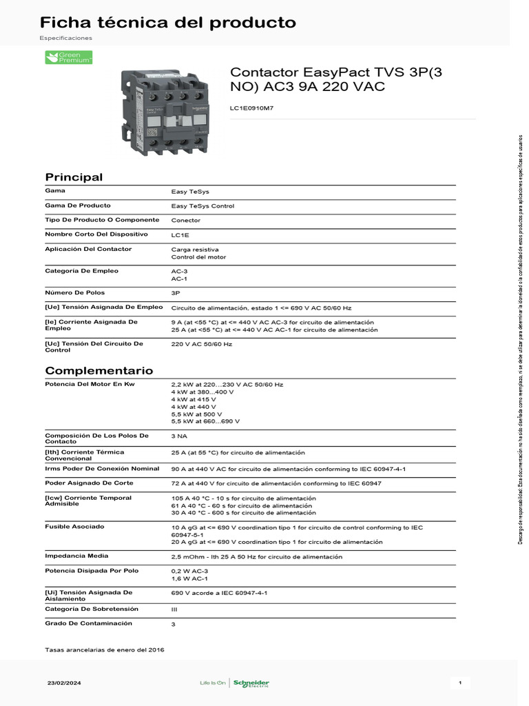 Schneider Electric - EasyPact-TVS - LC1E0910M7 Ficha Técnica ... Schneider Electric - EasyPact-TVS - LC1E0910M7 Ficha Técnica ...