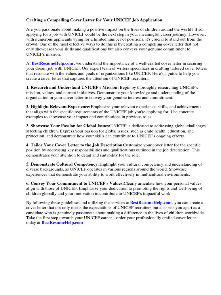 UNICEF Job Application Cover Letter Guide | PDF | Unicef | United ...