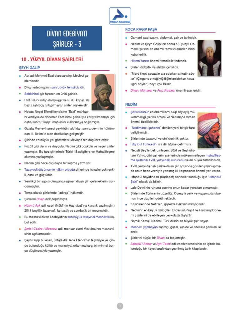 Divan Edebiyati Sairler 3 Ders 24 | PDF
