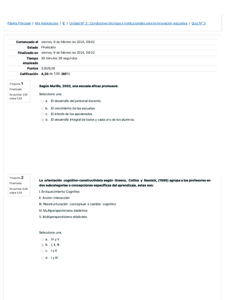 Quiz #3 - Revisión Del Intento | PDF | Evaluación | Cognición