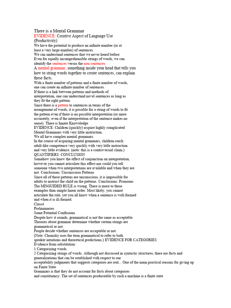 Thereisa Mental Grammar | PDF | Phrase | Syntax