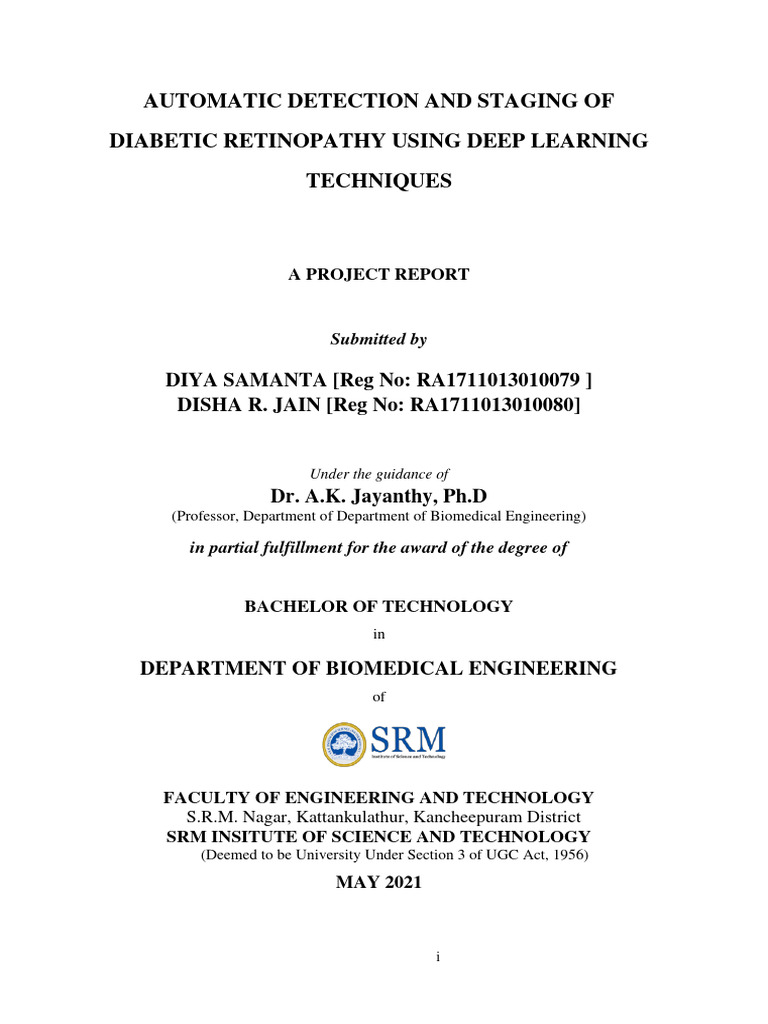 Automatic Detection And Staging Of Diabetic Retinopathy Using Deep Learning Techniques Pdf