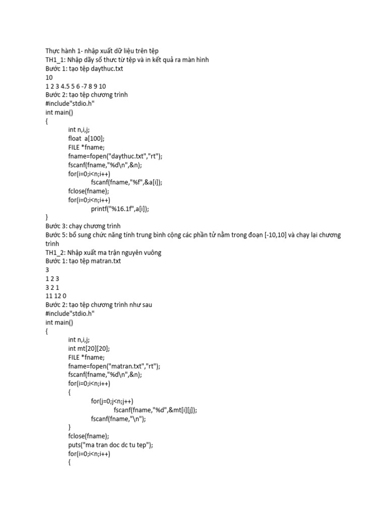 TH C Hành 1 - KTLT - File | PDF