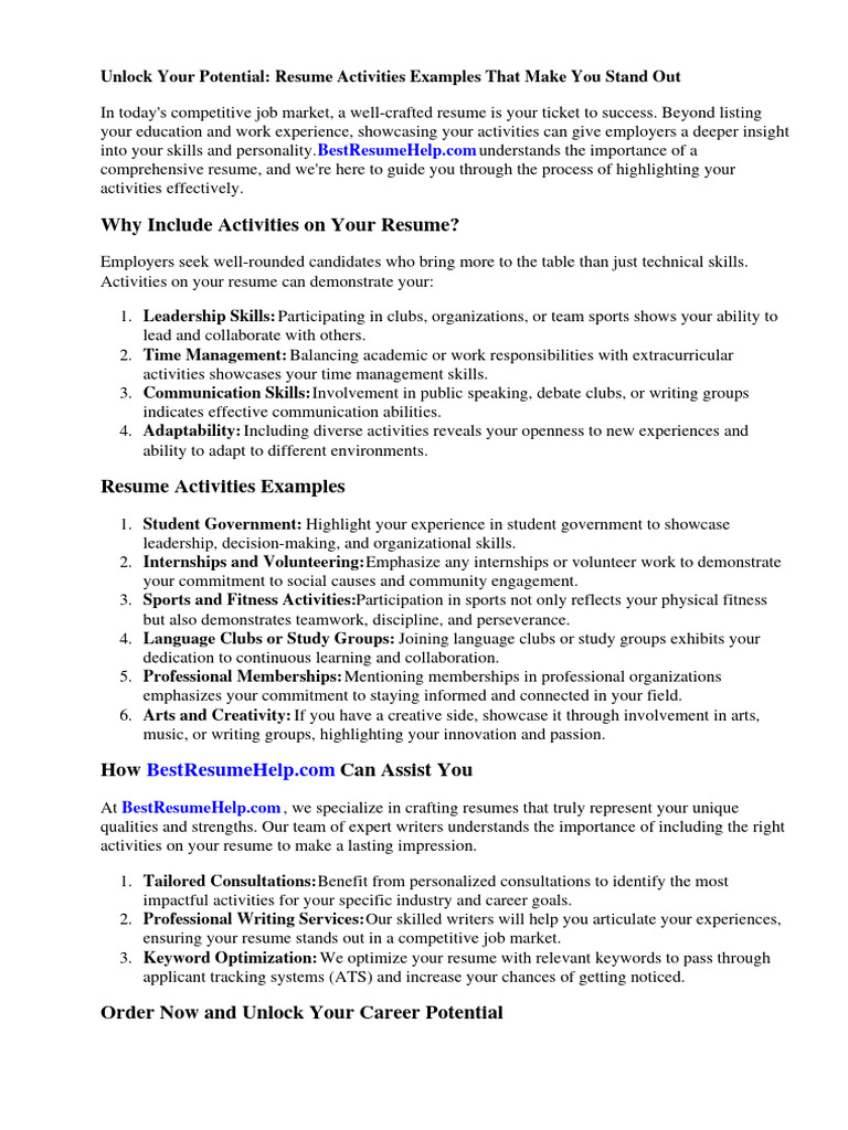 Resume Activities Examples | PDF | Résumé | Physical Therapy