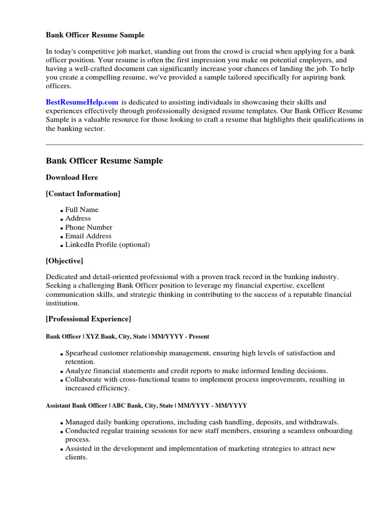 Bank Officer Resume Sample | PDF | Résumé | Banks