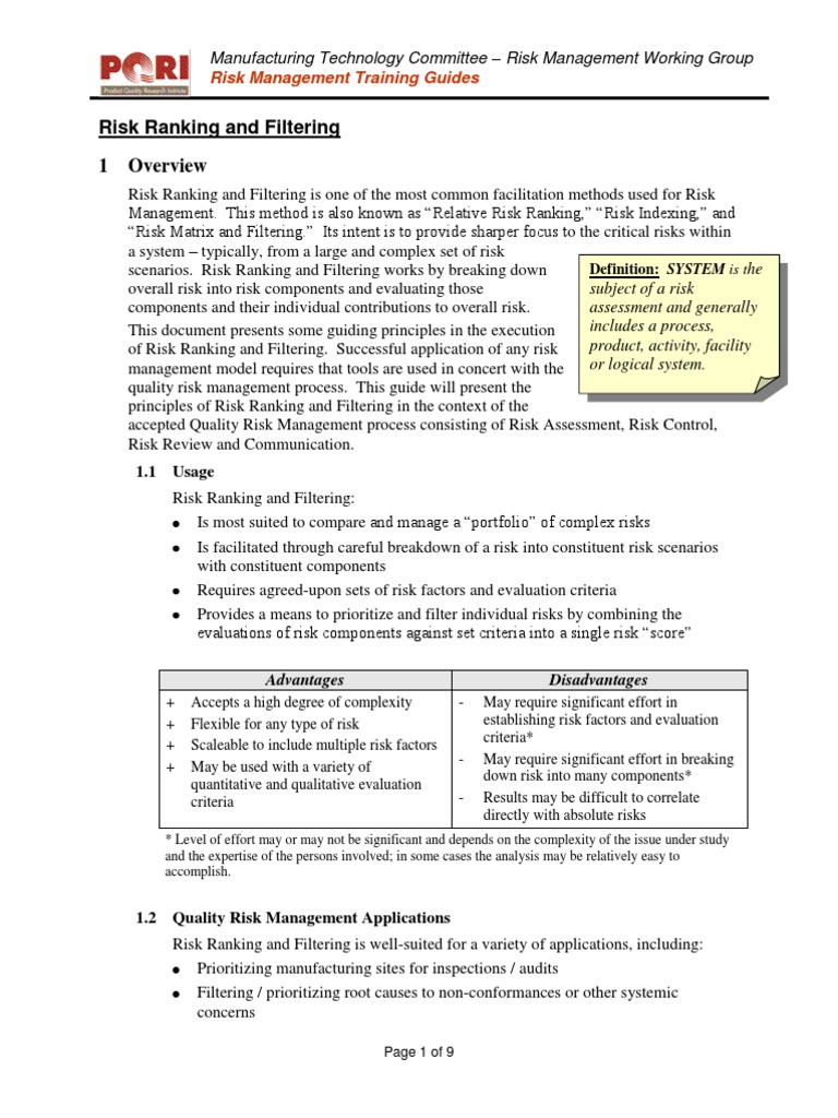 Risk Rank Filter Training Guide | PDF | Risk | Risk Management