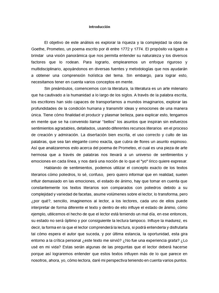 Análisis del poema "Prometeo" de Goethe | PDF | Prometeo | Experiencia